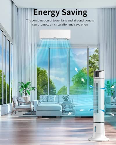 Evaporative Air Cooler, 45" Tower Fans that Blow Cold Air Cooling Fan with 90° Oscillating, Touch and Remote Control, 3 Mode / 3 Speeds, 5L Water Tank, 15H Timer, 2 Ice Boxes Fan for Bed Room Office