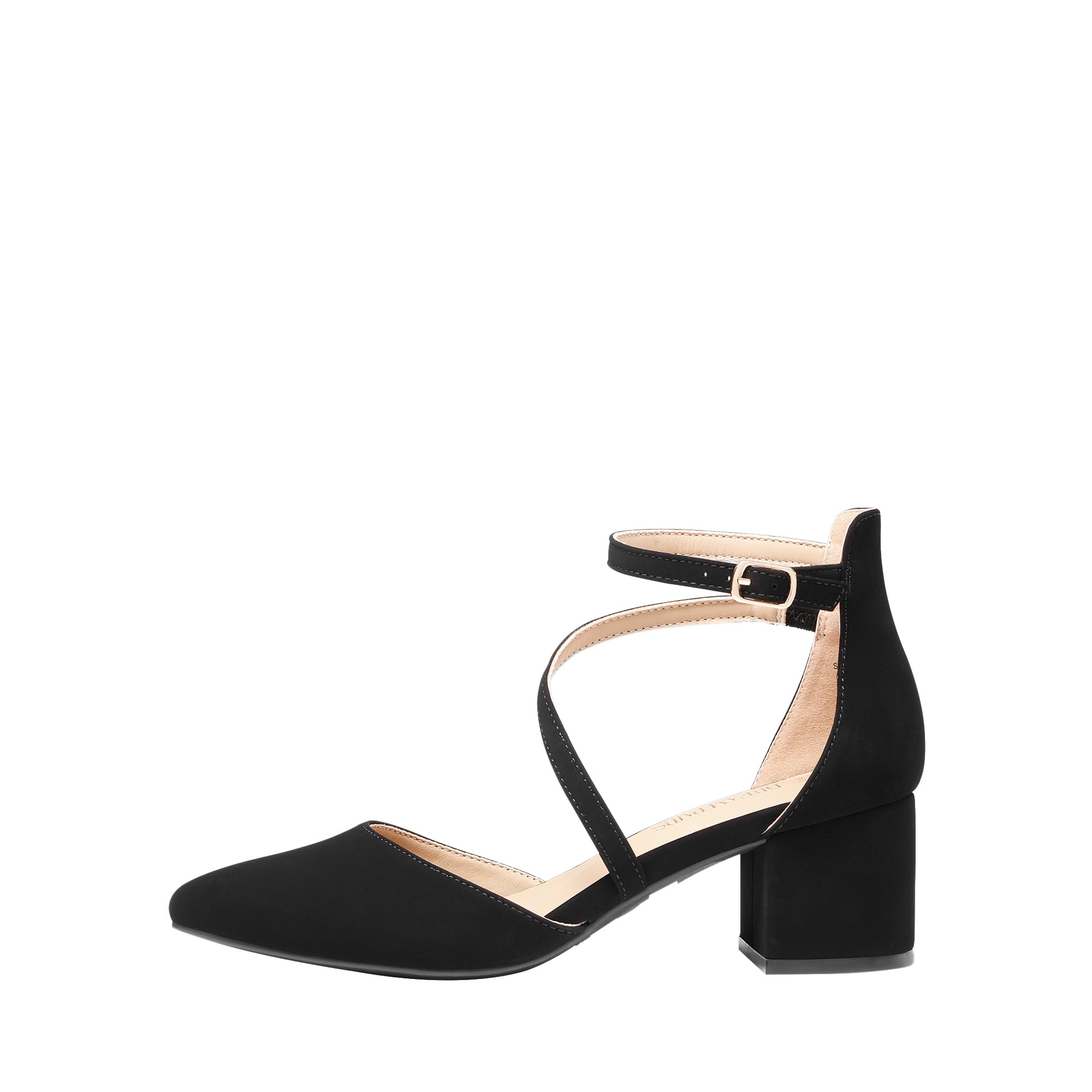 DREAM PAIRS Women's Closed Pointed Toe Low Chunky Heels Pumps Ankle Strap Wedding Business Dressy Shoes SDPU2354W Size 7.5, Black-Nubuck
