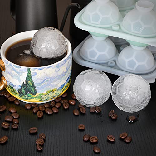 Koilox 3D Soccer Ball Molds Ice Cube Trays Black Silicone,4x Large Ice Ball Maker with Lid Easy Release BPA Free 2.2 Inches Sphere Ice Moulds for Freezer,Whiskey,Cocktail,Juice,Bourbon