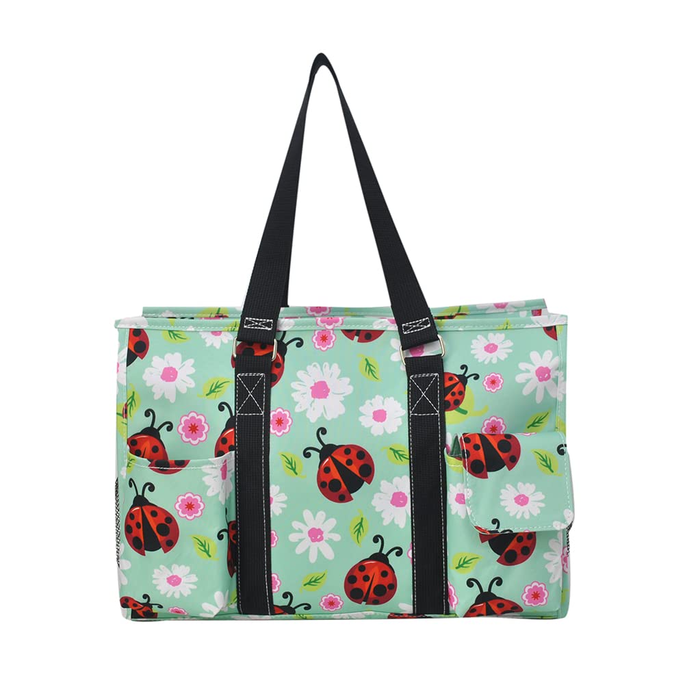 NGIL Utility Water Resistant Tote Bag, Top Zipper Closure, Perfect Gifts for Working Women, Nurses, Gym bag (Lady Bug-Black)