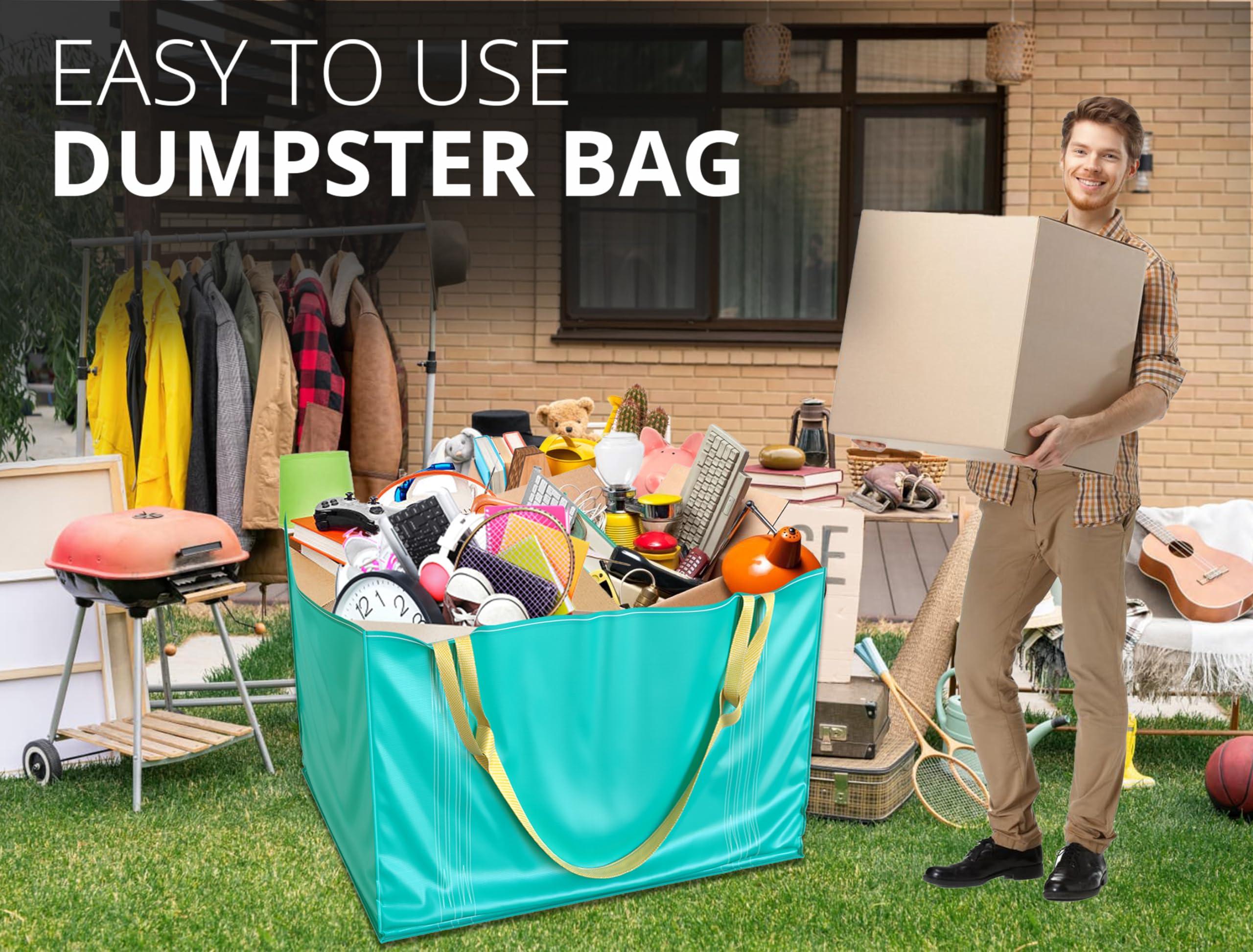 Skywin Dumpster Bag 45 Inches, Reusable Yard Waste Bags, Foldable Yard Waste Container, Trash Bag for Trash Management, Multiple Times Use During Renovations, Can Hold Up to 1650 lbs