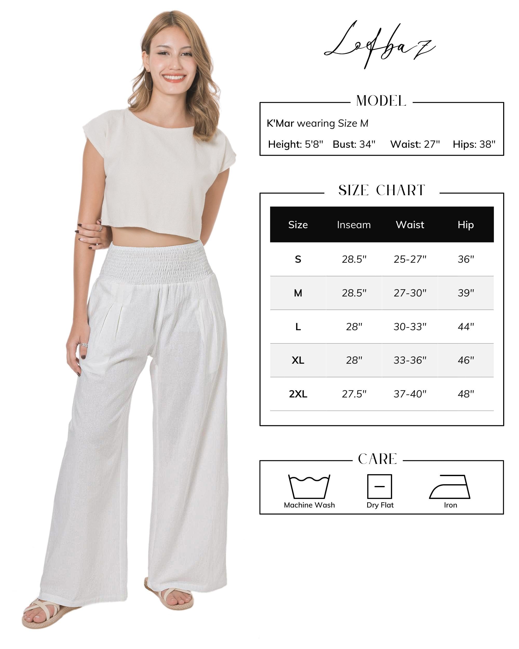 LOFBAZ Women Summer Flowy Cotton Linen Palazzo Wide Leg Pants Beach High Waisted Trousers Boho Long Lounge Pant with Pockets White XL