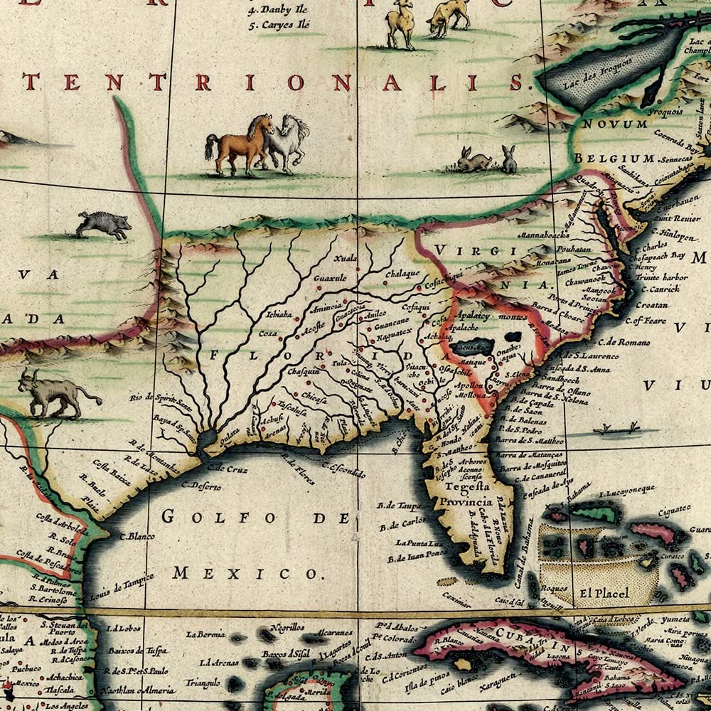 HomeRoots 16" X 20" Vintage 1652 Map Of Early North America Wall Art