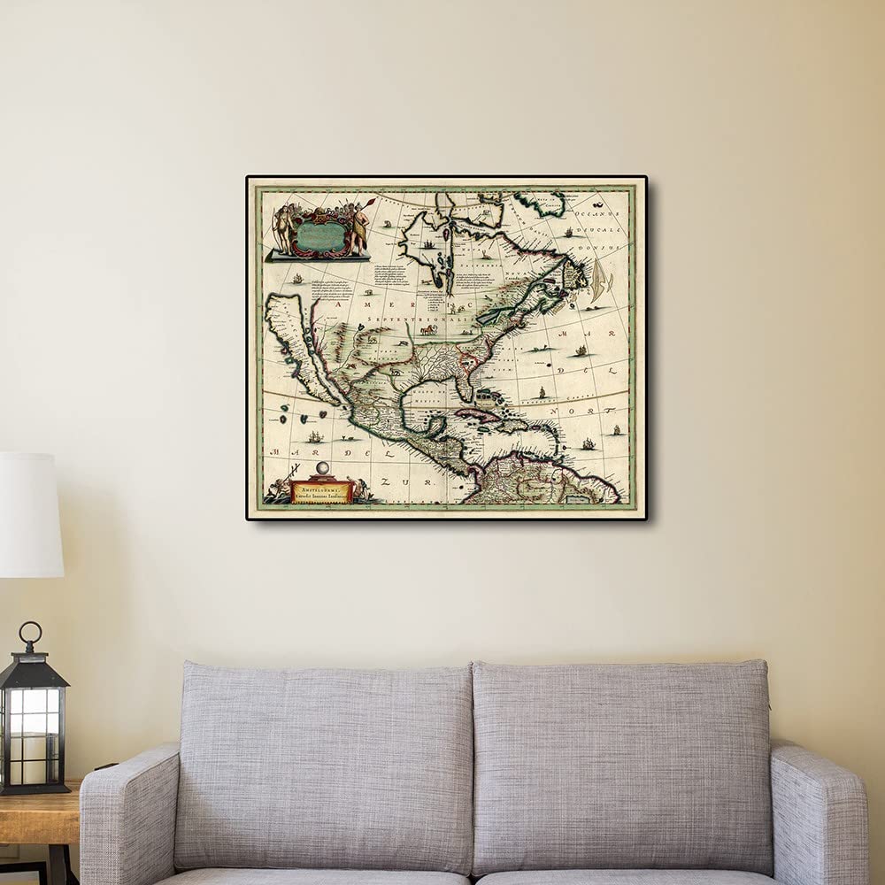 HomeRoots 16" X 20" Vintage 1652 Map Of Early North America Wall Art