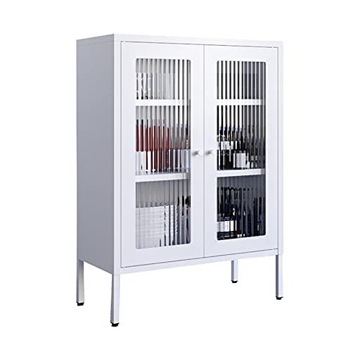 Double-door Storage Cabinet, Iron Sideboard / Cupboard / Wine Cooler, Small Narrow Side 3-layer Storage Cabinet (65.2x30x90cm), Kitchen Living Room Sofa Sideboard, Glass Cabinet Doors ( Color : White