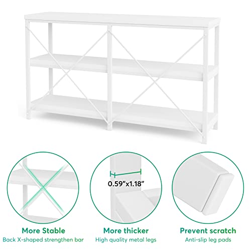 LITTLE TREE 55 Inch Long Sofa Console Table with Storage Shelves, 3 Tiers TV Stand for Living Room
