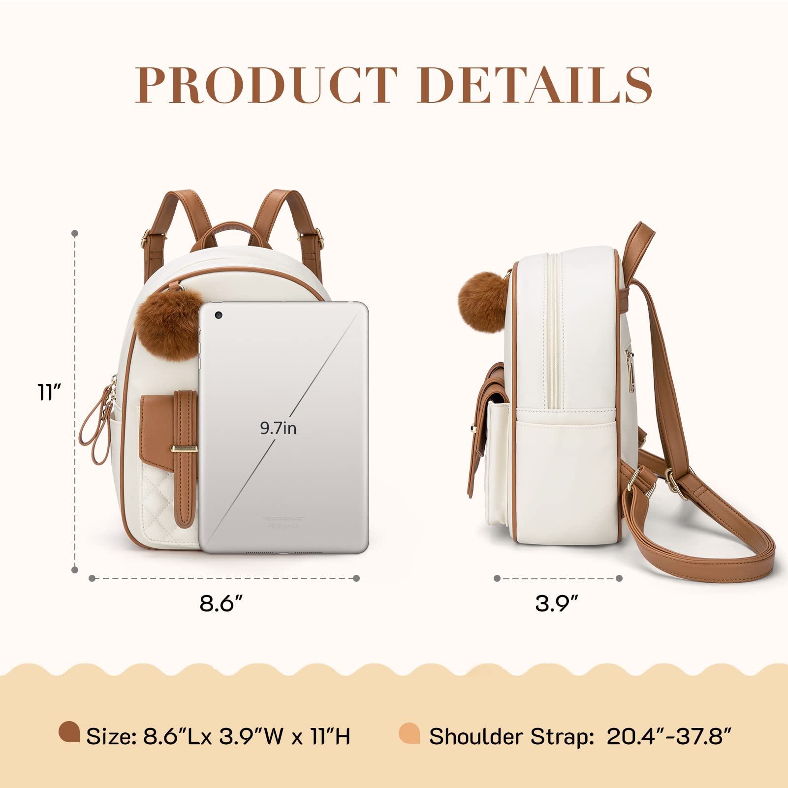 Missnine Mini Backpack for Women Cute Small Backpack Purse With Pompom PU Leather Bookbag Small Casual Daypacks For Ladies