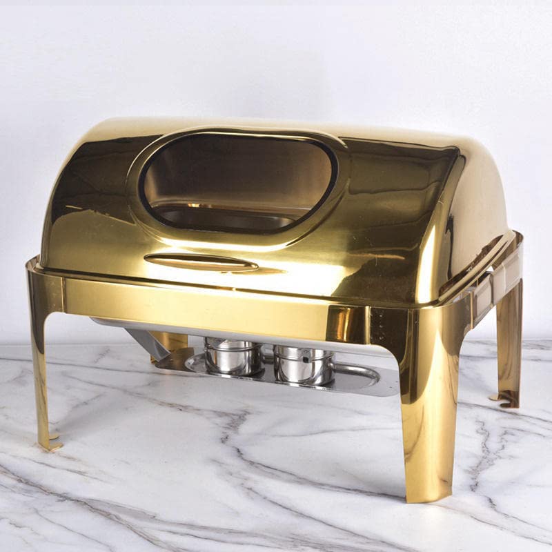 HONHPD Roll Top Chafing Dish Buffet Set, 9 QT Stainless Steel Chafing Server Set for Catering Commercial Chafers Buffet Warmer for Parties, Wedding, Banquet, Events (2 Half-Size), Gold