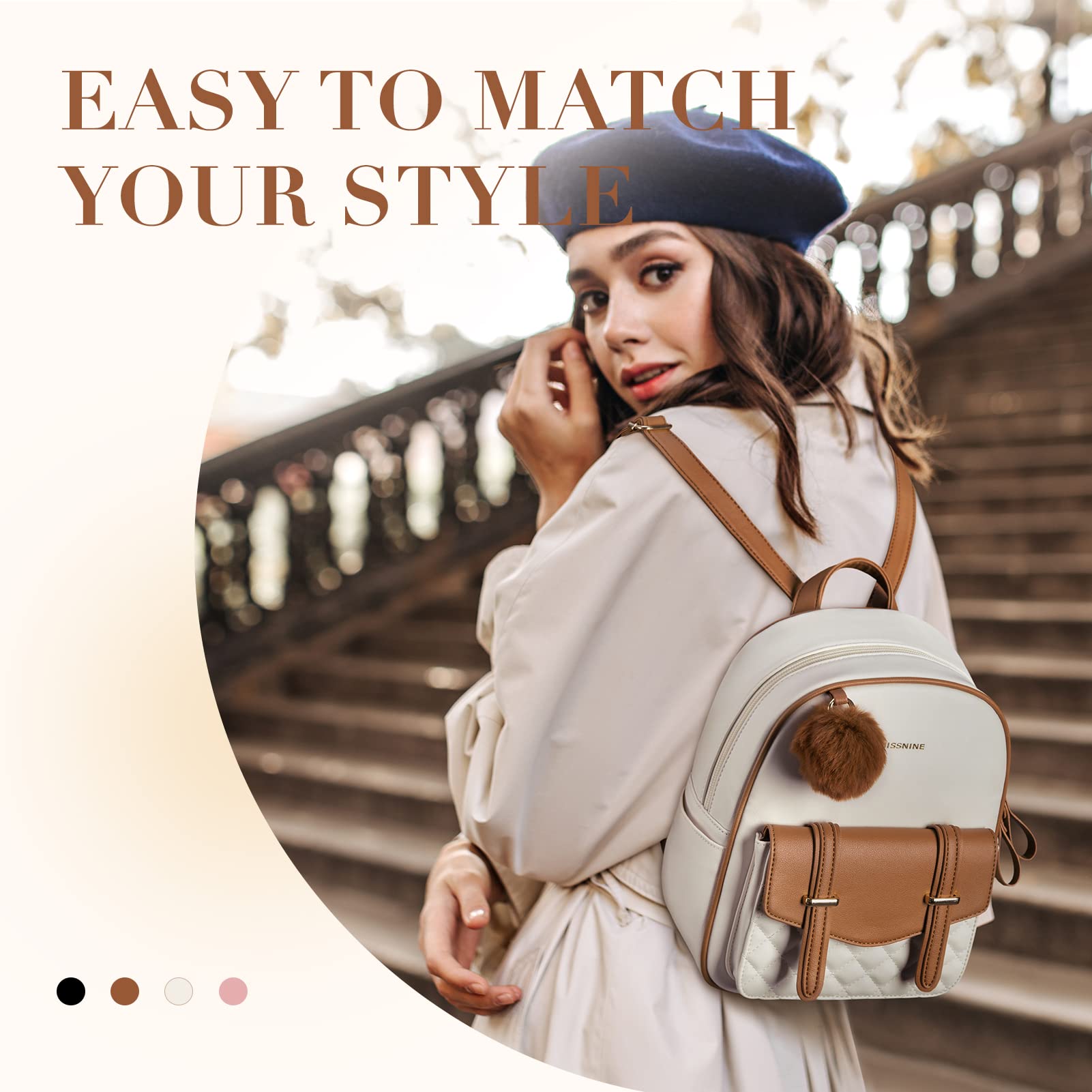 Missnine Mini Backpack for Women Cute Small Backpack Purse With Pompom PU Leather Bookbag Small Casual Daypacks For Ladies