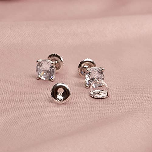 2 Pairs 18k Gold Plated Earring Screw Backs Replacement Sterling Silver Screw On Earring Backs for Diamond Studs, Hypoallergenic Secure Locking Earring Backs for Kid White Gold 6mm