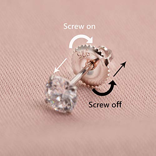 2 Pairs 18k Gold Plated Earring Screw Backs Replacement Sterling Silver Screw On Earring Backs for Diamond Studs, Hypoallergenic Secure Locking Earring Backs for Kid White Gold 6mm