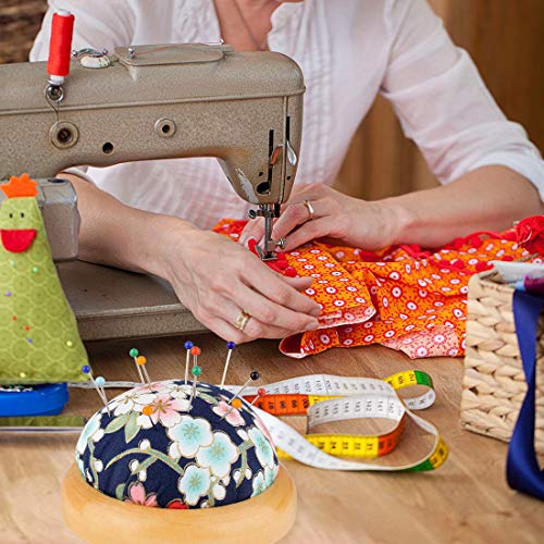 Rolybag Pin Cushion, Wooden Base Needle Pincushions Japanese Style Round Pin Cushion for Sewing Needle Holders or DIY Crafts