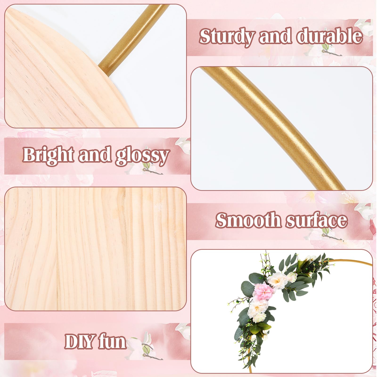 Norme 33.5 Tall Wedding Arch Cake Stand Round Metal Cake Stand for Wedding Reception Hoop Decoration with Wooden Base Floral Decoration Display for Party Events Reception Supplies