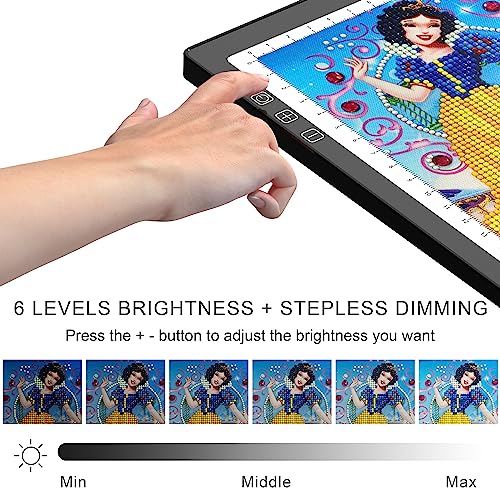 ANALOI A4 Light Box, LED Light Tracing Pad Rechargeable, Portable Light Copy Board for Diamond Art Painting, 6 Levels Stepless Dimming Drawing Tracking Light Pad, Artistic Design Sketching