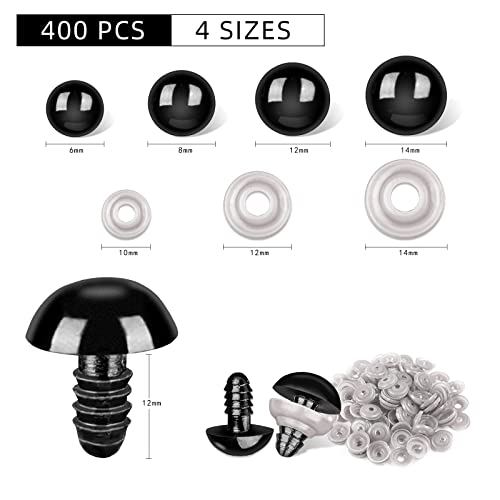800 Pcs Safety Eyes Black Plastic Eyes with Washers for Stuffed Crochet Animal Crafts Doll Making Supplier Bulk (4 Sizes)