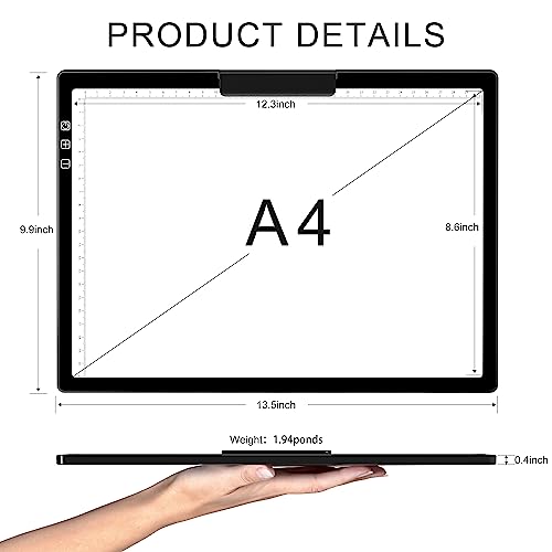 ANALOI A4 Light Box, LED Light Tracing Pad Rechargeable, Portable Light Copy Board for Diamond Art Painting, 6 Levels Stepless Dimming Drawing Tracking Light Pad, Artistic Design Sketching