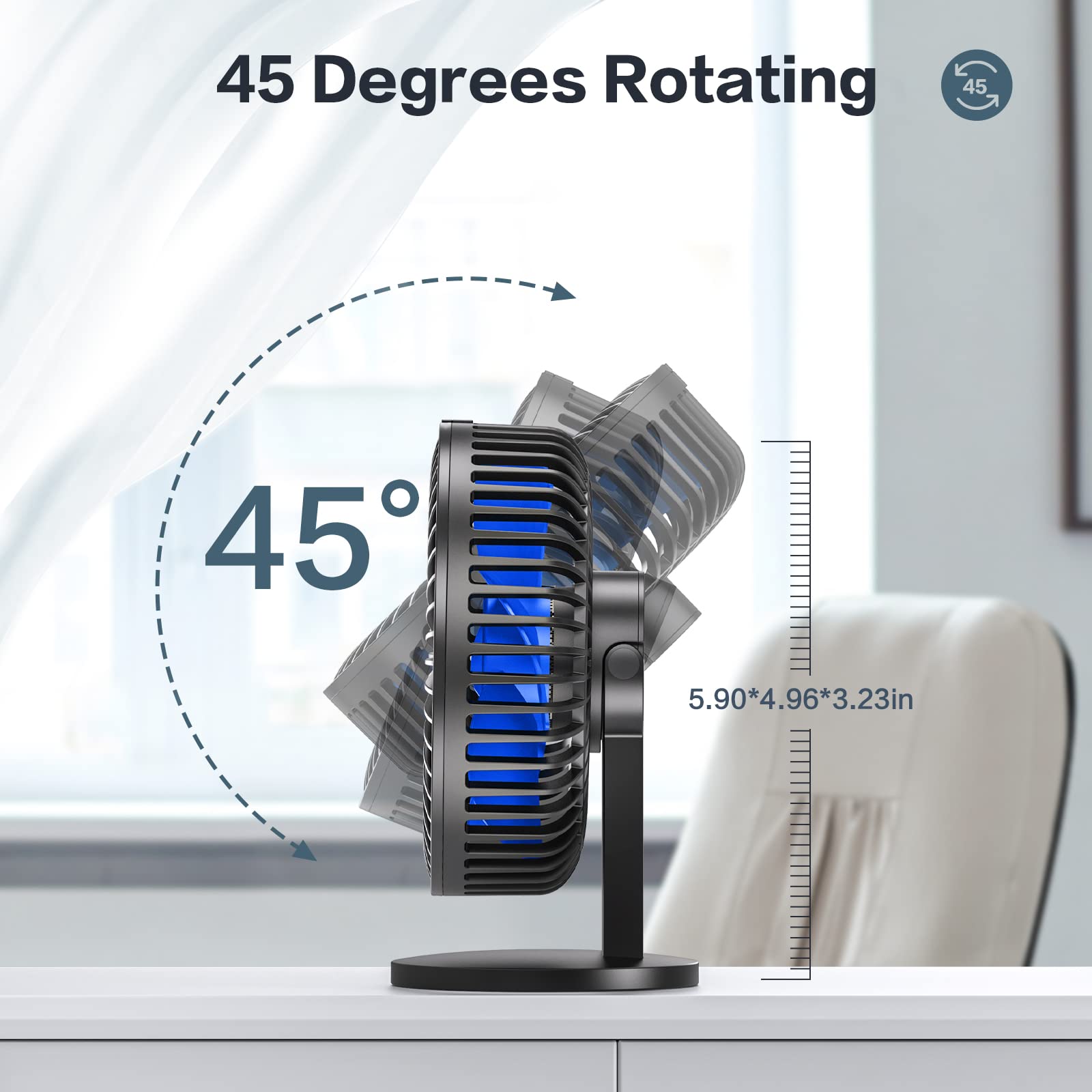 SMARTDEVIL Small Desk Fan, USB Fan with Strong Airflow, 4 Speeds Portable Desktop Table Fan, Adjustment Personal Mini Fan, Quiet Operation, for Home Office Car Outdoor Travel (Black)