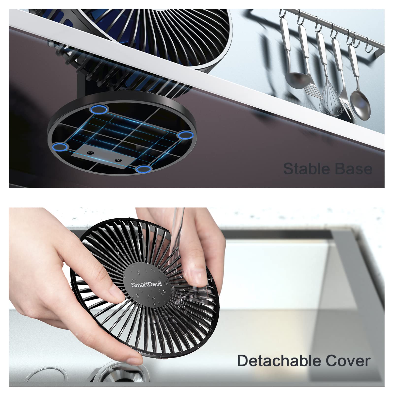 SMARTDEVIL Small Desk Fan, USB Fan with Strong Airflow, 4 Speeds Portable Desktop Table Fan, Adjustment Personal Mini Fan, Quiet Operation, for Home Office Car Outdoor Travel (Black)