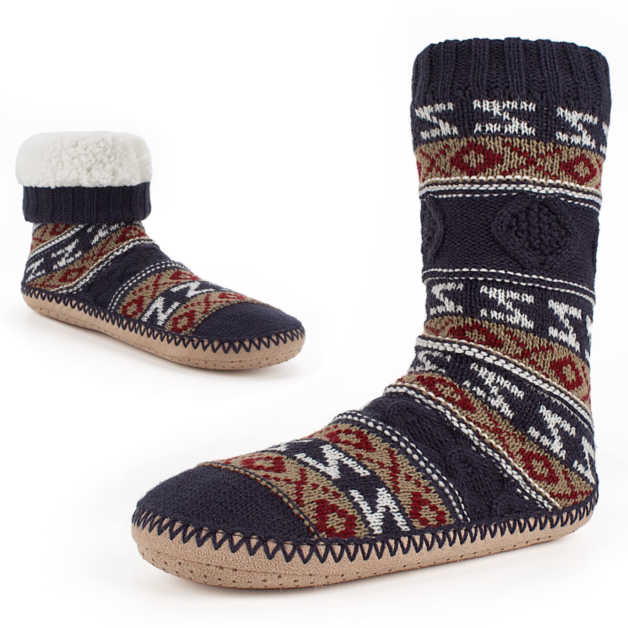 Cozylook Mens Slipper Socks Fleece Lined Non-slip Soles, Winter Soft Thick Cozy Home Boots, Warm Fuzzy House Shoes Indoor, Adult Size 8-9