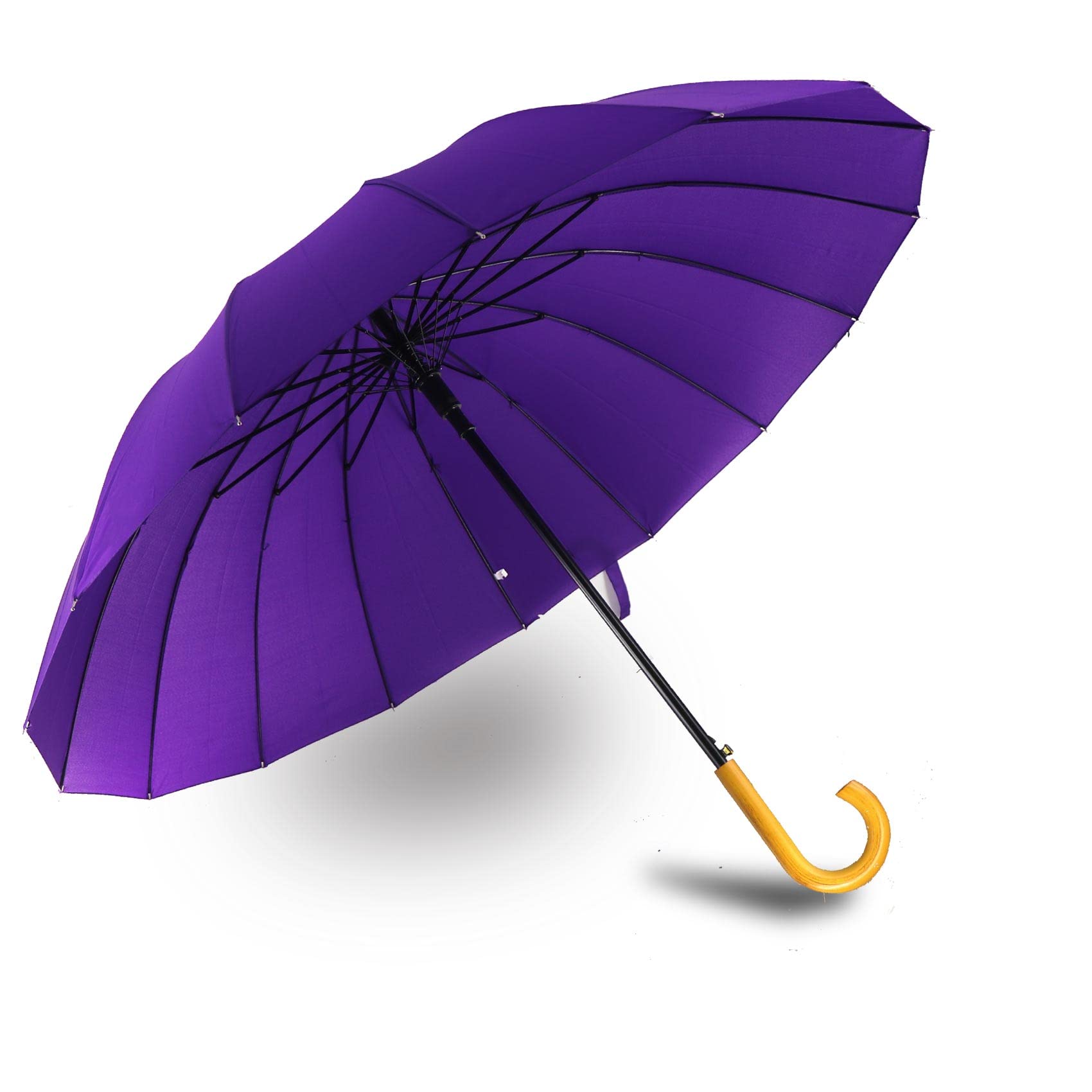 MRTLLOA 52 Inch Windproof Large Umbrellas for Rain, 16 Ribs, J Wooden Handle, 210T High-density Fabric Golf Stick Umbrella(52 Inch, Purple)