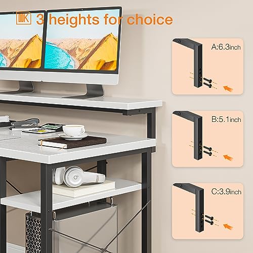 ODK L Shaped Desk with Monitor Stand, 54 Inch Home Office Desks with Storage Printer Shelves, Reversible Corner Gaming Desk with Bookshelf for Bedroom, White