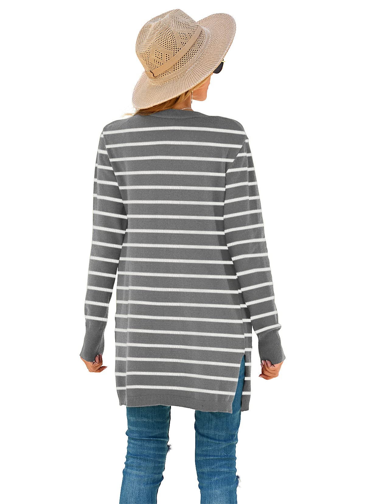 TASAMO Womens Color Block Striped Draped Kimono Cardigan Long Sleeve Open Front Casual Knit Sweaters Coat Soft Outwear