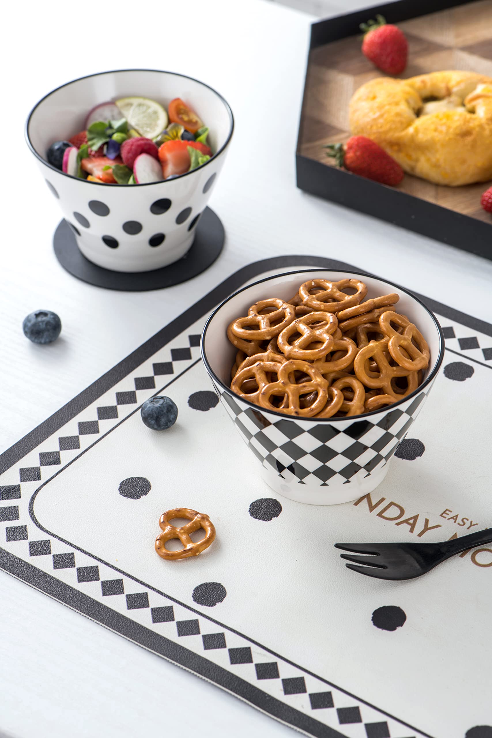 SYJAN HOME Black & White Bowls set of 4,Ceramic Soup Bowls for Kitchen,14 OZ Small Bowls for Dessert | Ice Cream | Salad | Fruits | Snacks | Rice | Cereal,Serving Dishes - 4.9 Inch