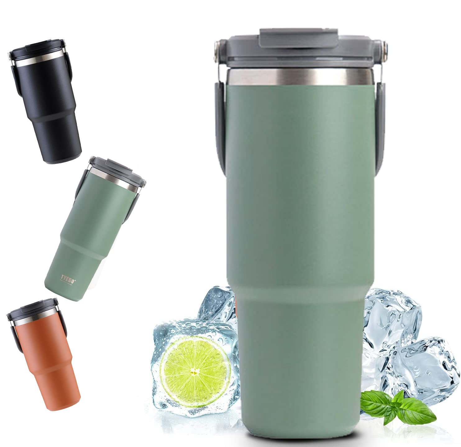 Innopack outdoor high quanlity double wall vaccum tumbler with handle leakproof tumbler (30 OZ, Green)
