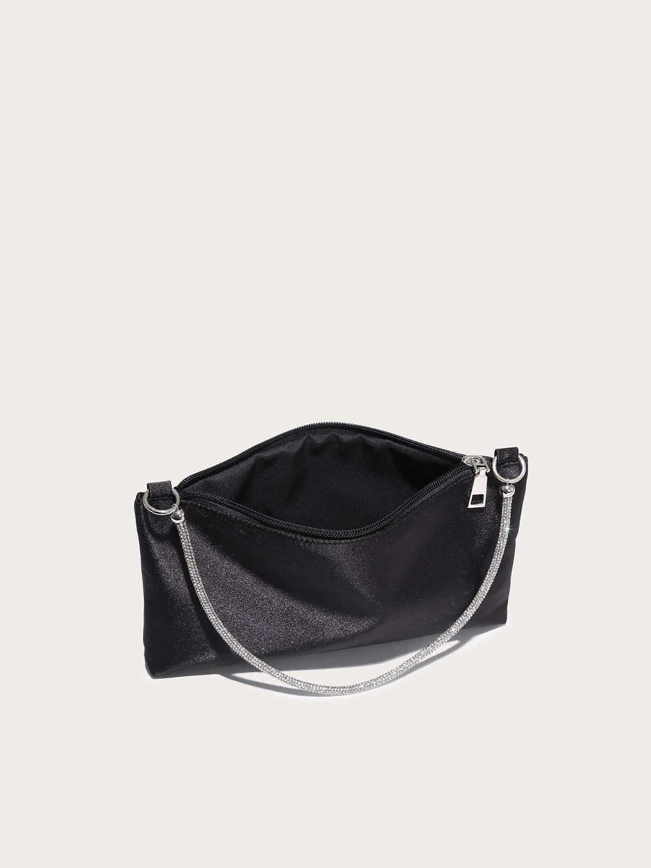 GORGLITTER Women's Satin Evening Handbag Wedding Prom Clutch Purse Party Formal Cocktail Clutches Shoulder Bag Black One Size