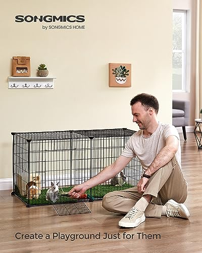 SONGMICS Small Animal Playpen, Pet Cage with Top and Base, 2 Doors, Easy to Clean, Metal Wire Guinea Pig Pen for Rabbits, Hamsters, Hedgehogs, XL, 40.5 x 20 x 20 Inches, Black ULPI010B01
