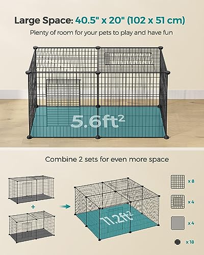 SONGMICS Small Animal Playpen, Pet Cage with Top and Base, 2 Doors, Easy to Clean, Metal Wire Guinea Pig Pen for Rabbits, Hamsters, Hedgehogs, XL, 40.5 x 20 x 20 Inches, Black ULPI010B01