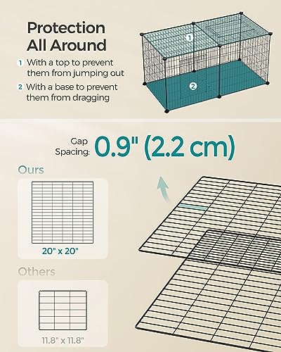 SONGMICS Small Animal Playpen, Pet Cage with Top and Base, 2 Doors, Easy to Clean, Metal Wire Guinea Pig Pen for Rabbits, Hamsters, Hedgehogs, XL, 40.5 x 20 x 20 Inches, Black ULPI010B01