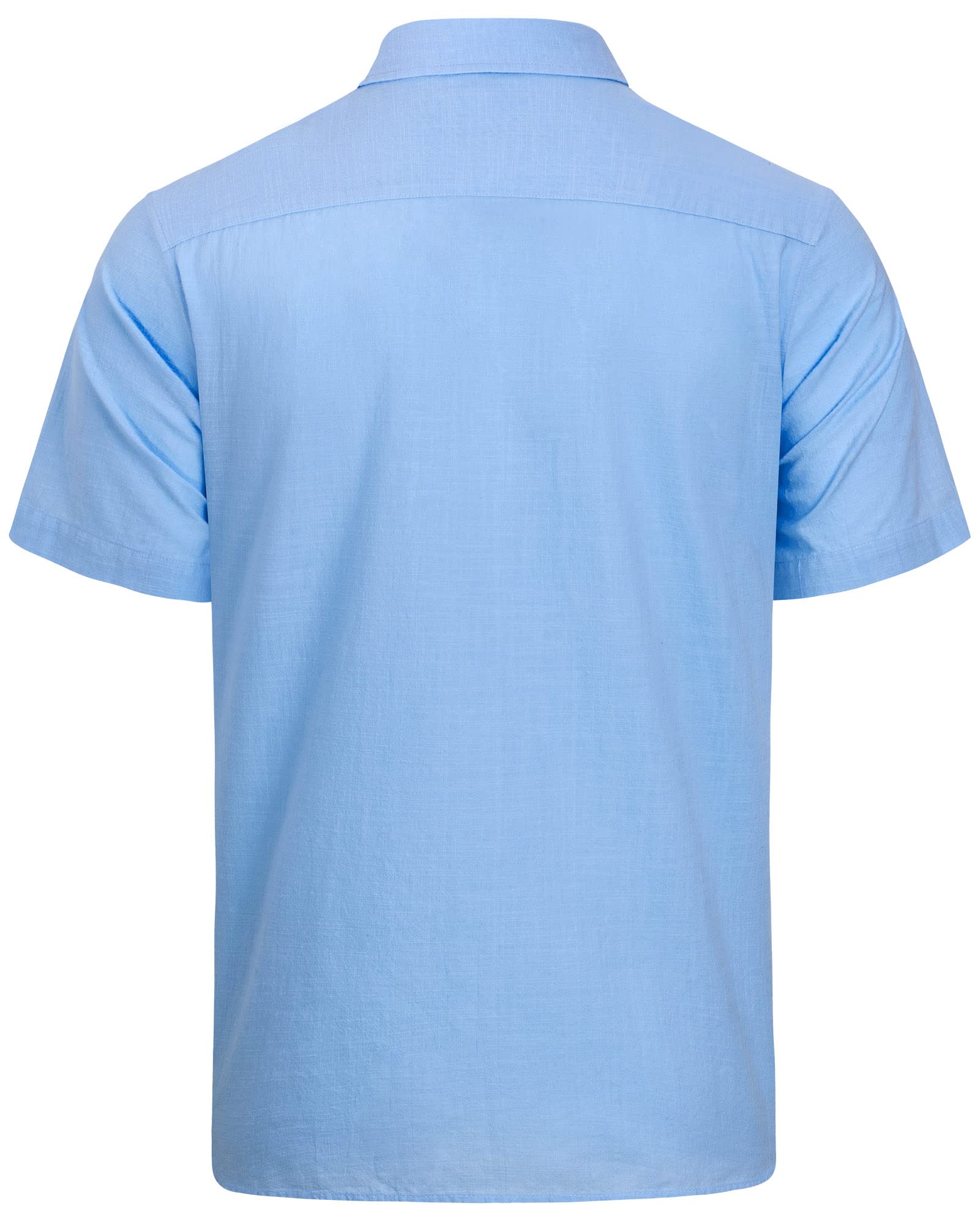 J.VER Men's Short Sleeve Linen Button Down Shirts Casual Beach Wedding Shirt with Pocket Light Blue Medium