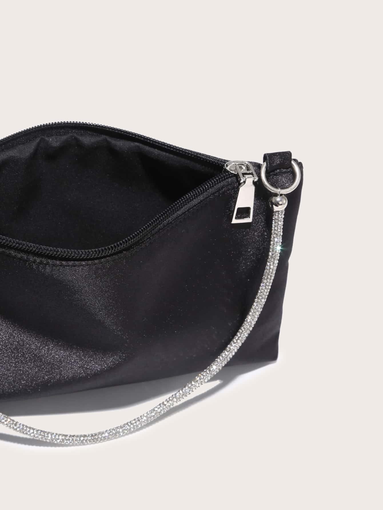 GORGLITTER Women's Satin Evening Handbag Wedding Prom Clutch Purse Party Formal Cocktail Clutches Shoulder Bag Black One Size