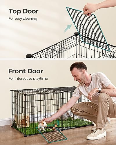 SONGMICS Small Animal Playpen, Pet Cage with Top and Base, 2 Doors, Easy to Clean, Metal Wire Guinea Pig Pen for Rabbits, Hamsters, Hedgehogs, XL, 40.5 x 20 x 20 Inches, Black ULPI010B01