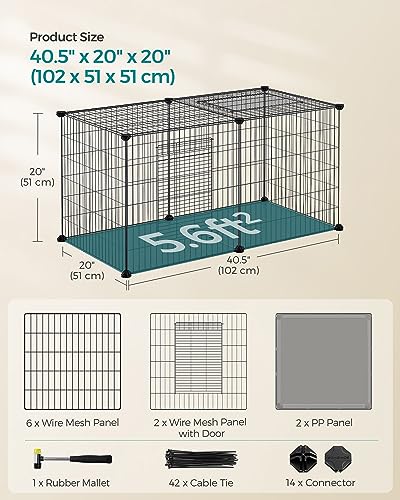 SONGMICS Small Animal Playpen, Pet Cage with Top and Base, 2 Doors, Easy to Clean, Metal Wire Guinea Pig Pen for Rabbits, Hamsters, Hedgehogs, XL, 40.5 x 20 x 20 Inches, Black ULPI010B01