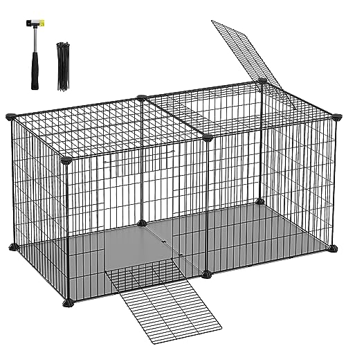 SONGMICS Small Animal Playpen, Pet Cage with Top and Base, 2 Doors, Easy to Clean, Metal Wire Guinea Pig Pen for Rabbits, Hamsters, Hedgehogs, XL, 40.5 x 20 x 20 Inches, Black ULPI010B01