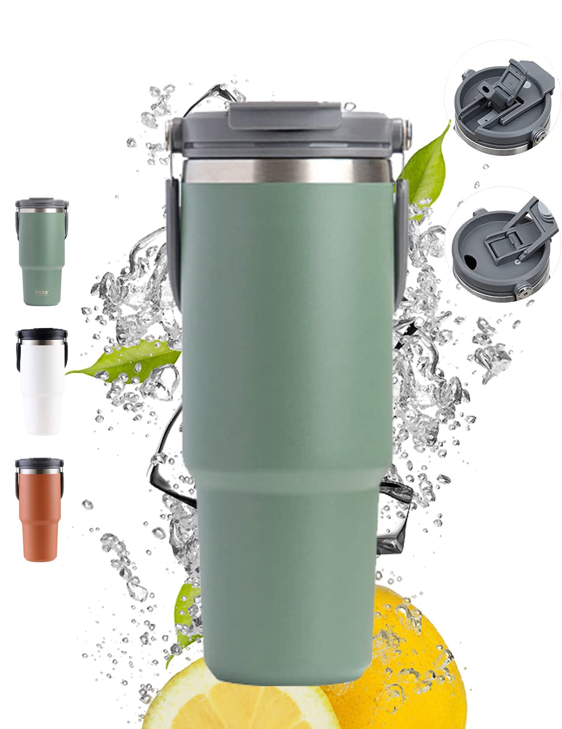 Innopack outdoor high quanlity double wall vaccum tumbler with handle leakproof tumbler (30 OZ, Green)