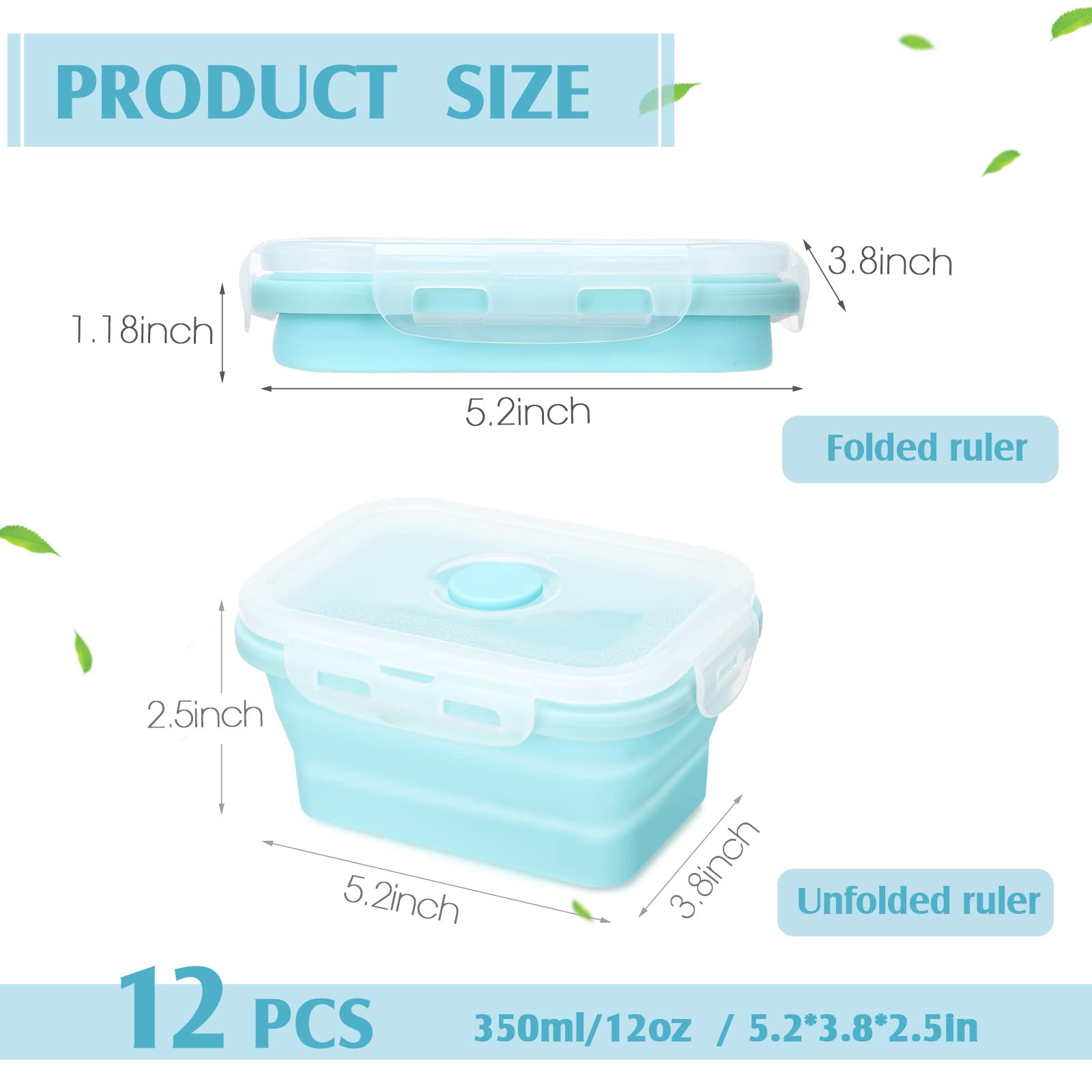 Maxdot Set of 12 Silicone Food Storage Containers Collapsible Bowls with Lids Vacuum Seal Silicone Lunch Box for Fruit Meal Freezer Kitchen Microwave Dishwasher Safe (Mixed Color, 12 oz)