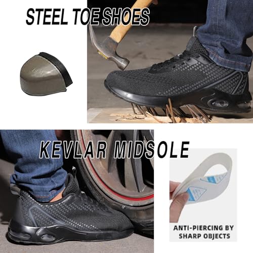 NIFOFISE Steel Toe Shoes for Women Safety Work Shoes Composite Toe Sneakers Slip Resistant Blk 39