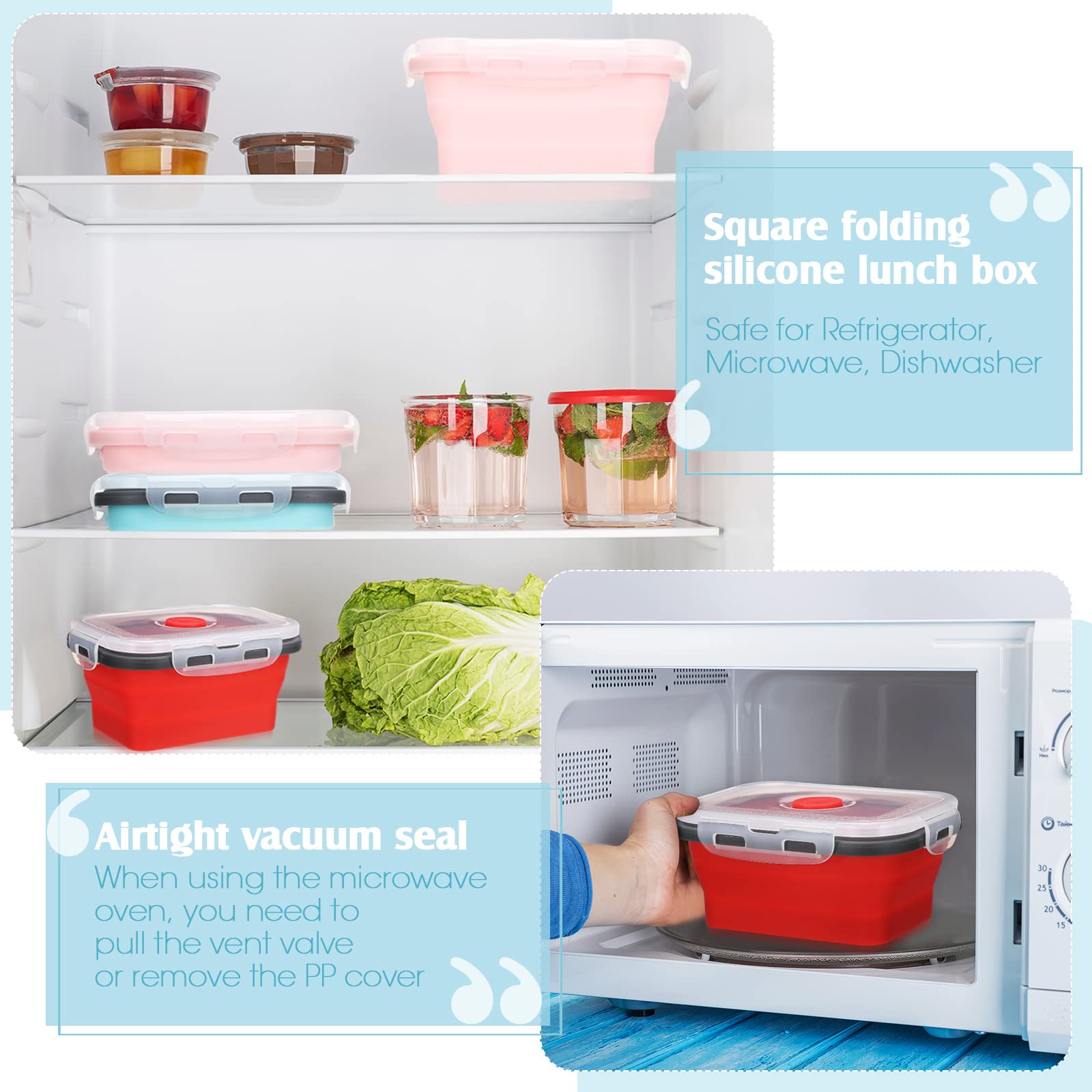 Maxdot Set of 12 Silicone Food Storage Containers Collapsible Bowls with Lids Vacuum Seal Silicone Lunch Box for Fruit Meal Freezer Kitchen Microwave Dishwasher Safe (Mixed Color, 12 oz)