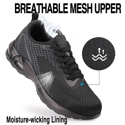 NIFOFISE Steel Toe Shoes for Women Safety Work Shoes Composite Toe Sneakers Slip Resistant Blk 39