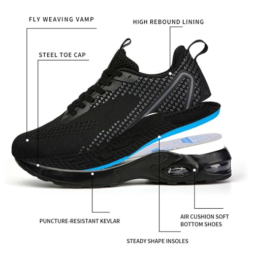NIFOFISE Steel Toe Shoes for Women Safety Work Shoes Composite Toe Sneakers Slip Resistant Blk 39