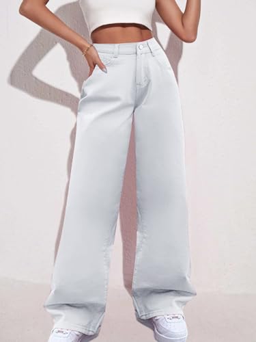 Vidifid Women High Waisted Boyfriend Jeans Straight Leg White Y2K Casual Denim Pants Bootcut Jeans L