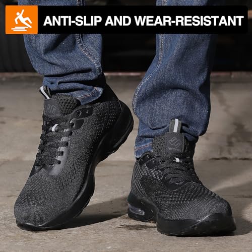 NIFOFISE Steel Toe Shoes for Women Safety Work Shoes Composite Toe Sneakers Slip Resistant Blk 39