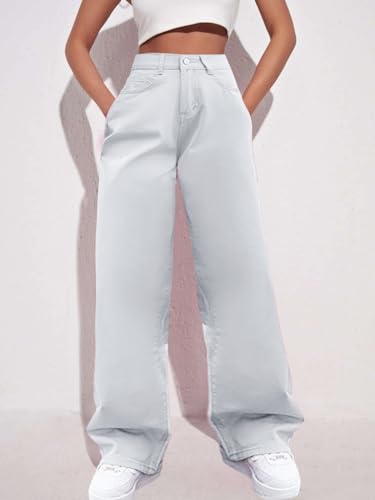 Vidifid Women High Waisted Boyfriend Jeans Straight Leg White Y2K Casual Denim Pants Bootcut Jeans L