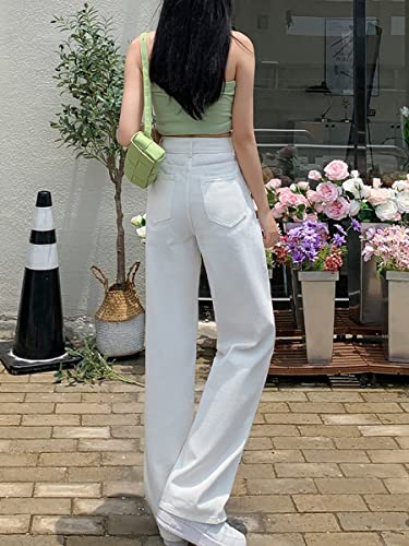 Vidifid Women High Waisted Boyfriend Jeans Straight Leg White Y2K Casual Denim Pants Bootcut Jeans L