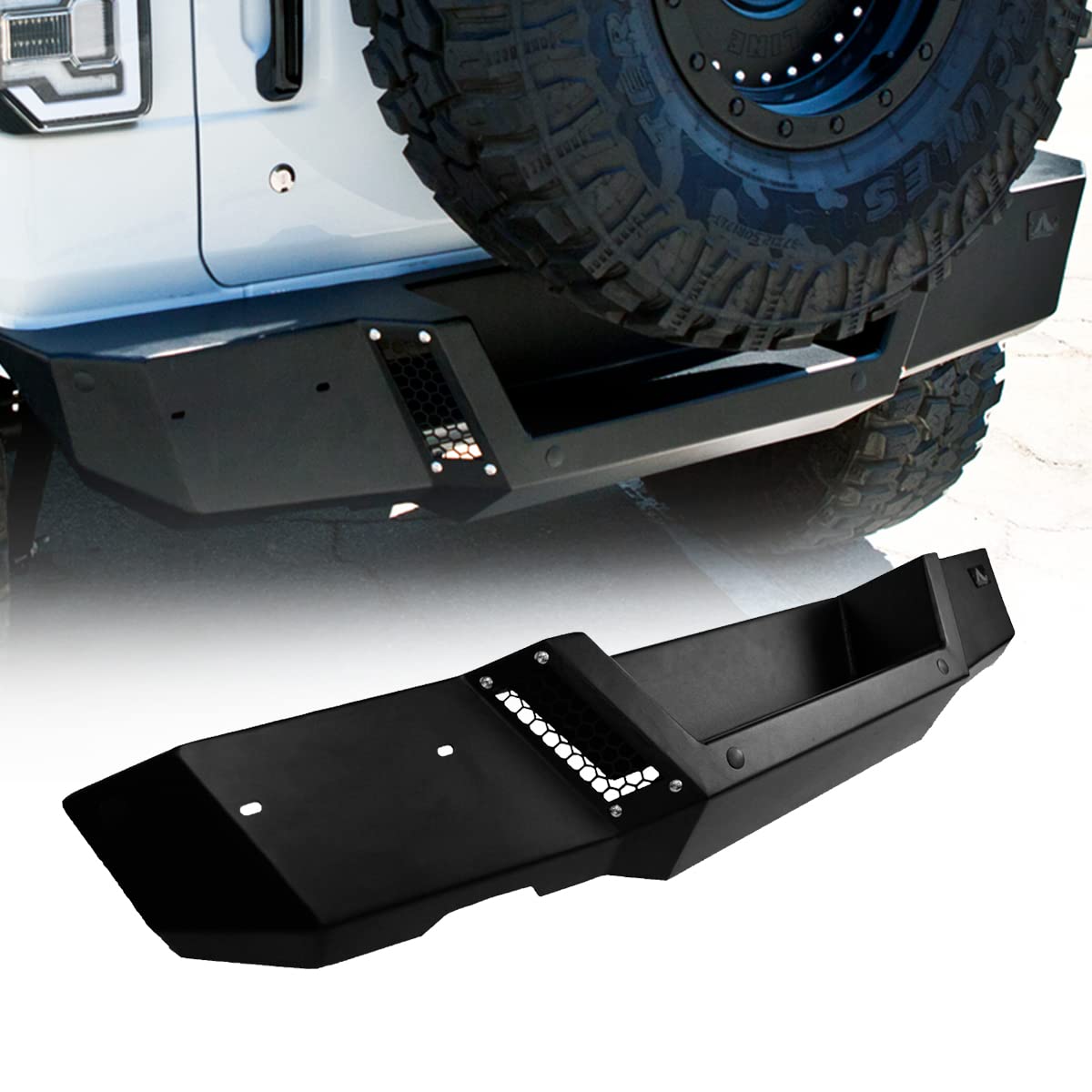 Rear Bumper Fit for 2018 2019 2020 2021 2022 2023 2024 Jeep Wrangler JL/JLU 2&4 Doors Full Width Offroad Back Bumper with OEM Reverse Sensor Holes Replacement Exterior Accessories