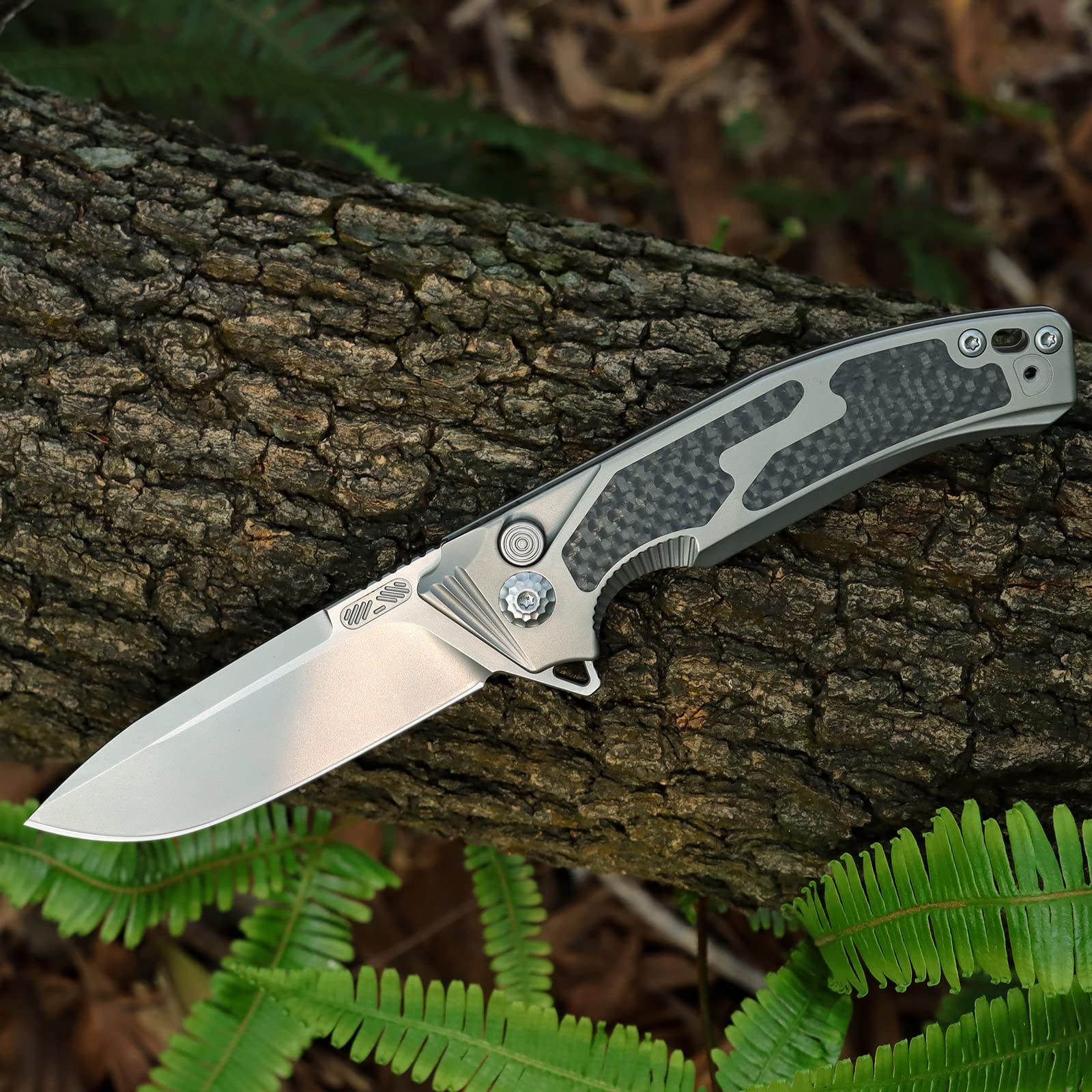 REMETTE Steed Button Lock Pocket Knife,Titanium Handle with Reversible Clip, M390 Blade Flippers Open, Everyday Carry EDC Work Pocket Knife for Men and Women Gift