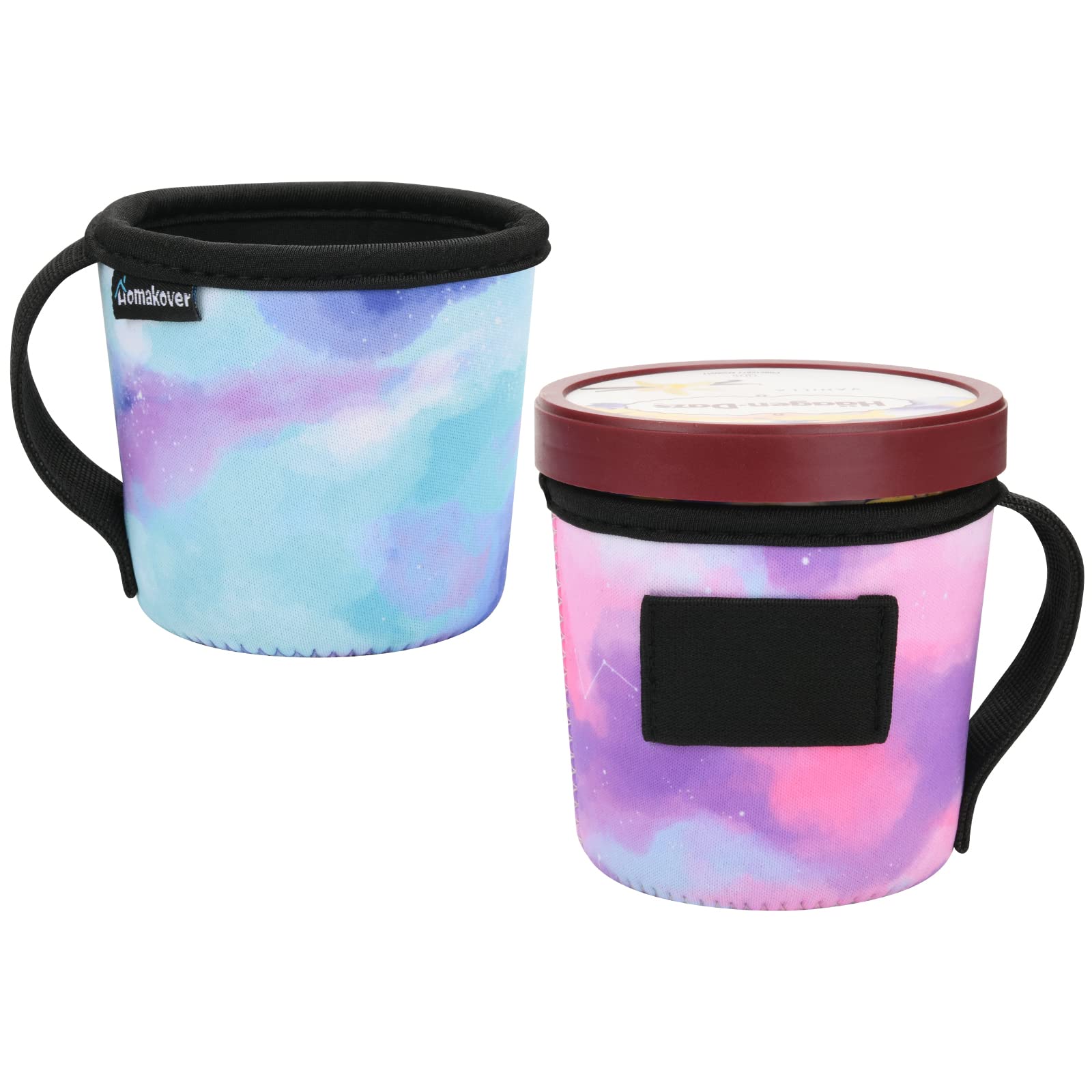 Ice Cream Sleeve Pint Sized Cooler Cover Neoprene Insulator, Hard Bottom Ice Cream Pint Holder w/Handle & Spoon Pocket, Machine Washable & Leak Proof Cup Cover for Yogurt Frozen Desserts (Print Sky)